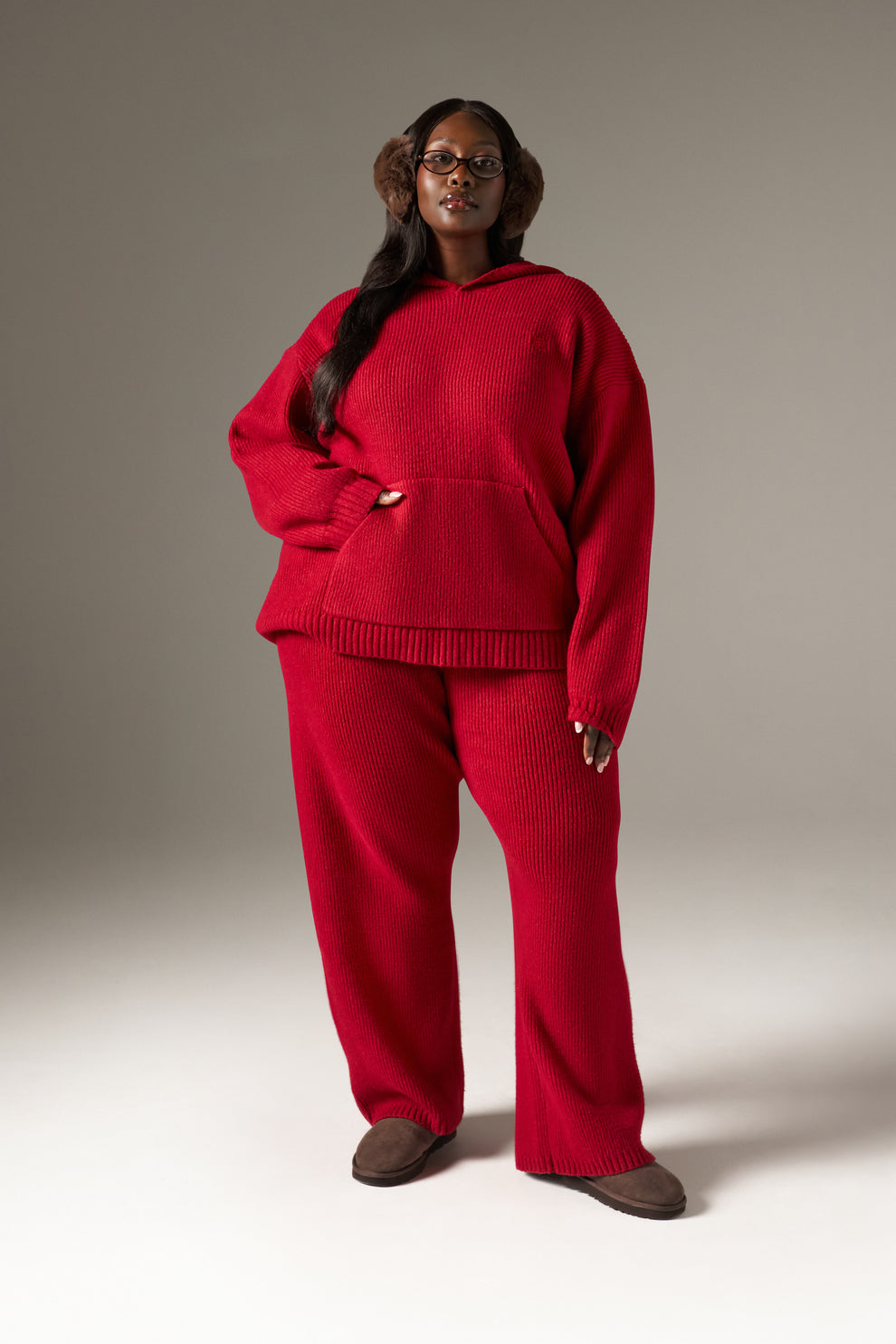 Wide Leg Premium Knitted Trousers - Ruby Red – reasn